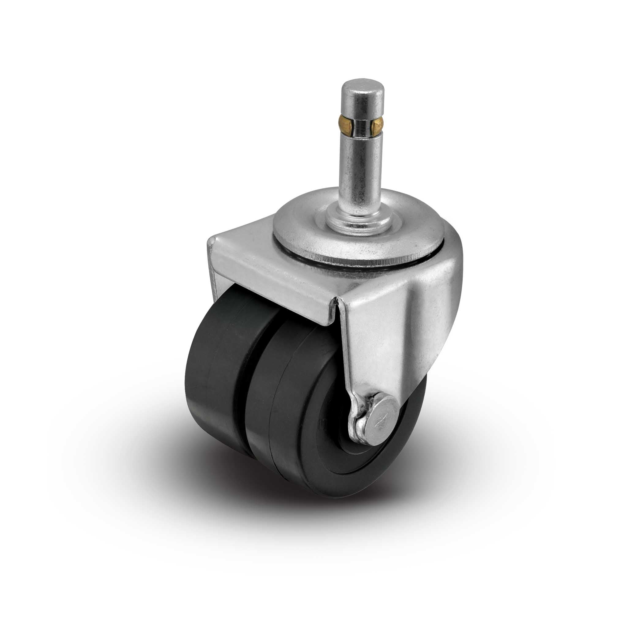 2" Low-Profile Polyolefin Dual Wheel Caster with 7/16"x1-3/8" Brass Ba