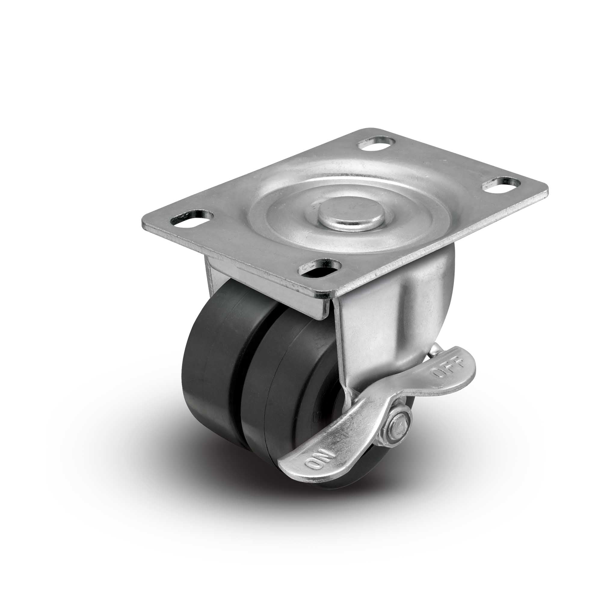 2" Low-Profile Polyolefin Dual Wheel Locking Caster with 2-5/8"x3-3/4"
