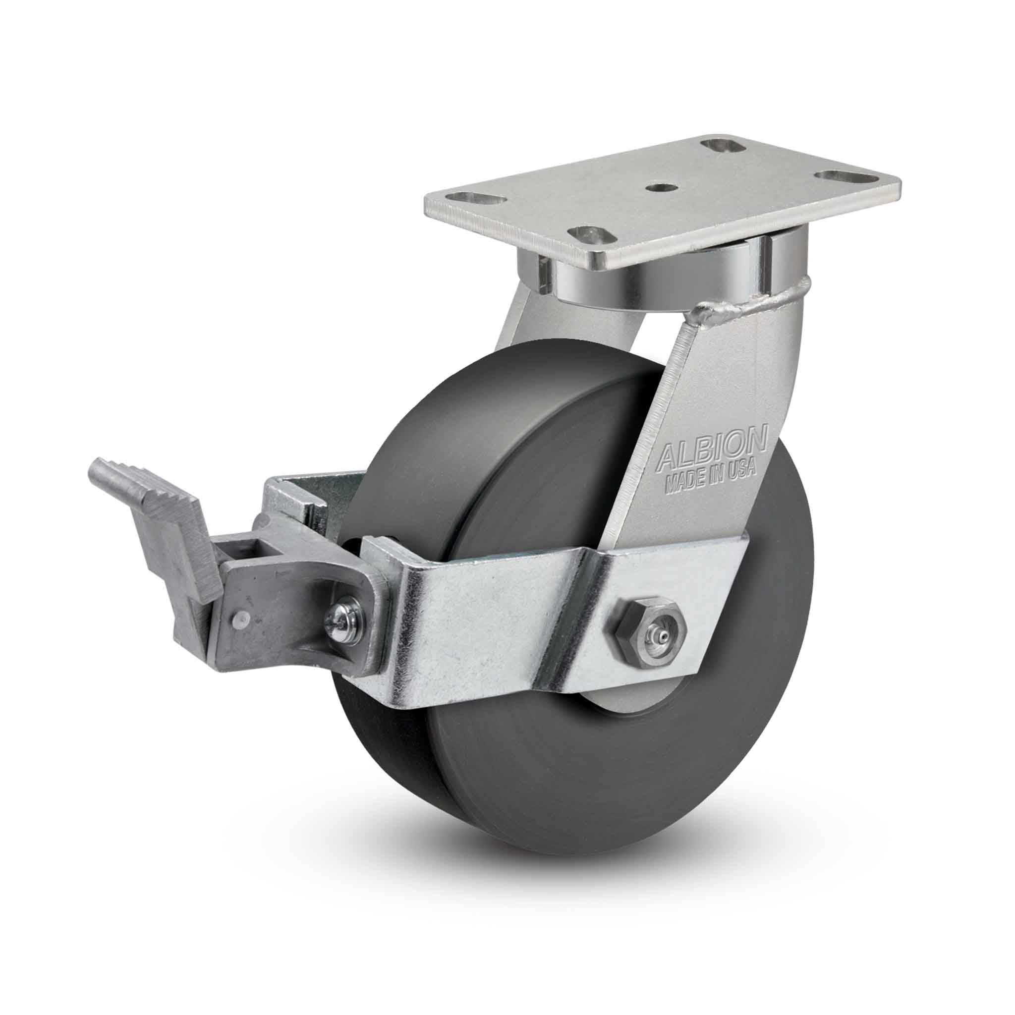 Kingpinless USA-rig 8"x3" Trionix Nylon Caster with Face Brake and 6.2