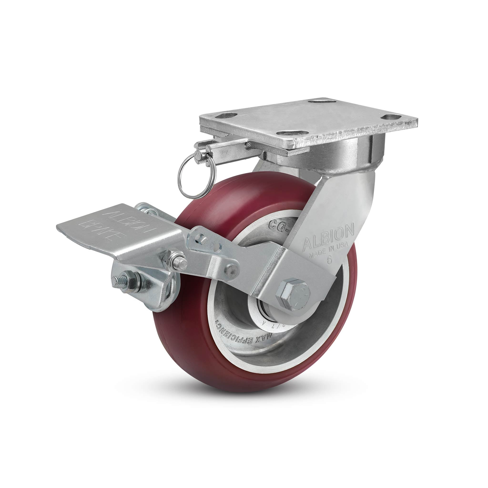 6"x2" Ergonomic Caster – USA Kingpinless Rig, MAX-Efficiency Maroon Po