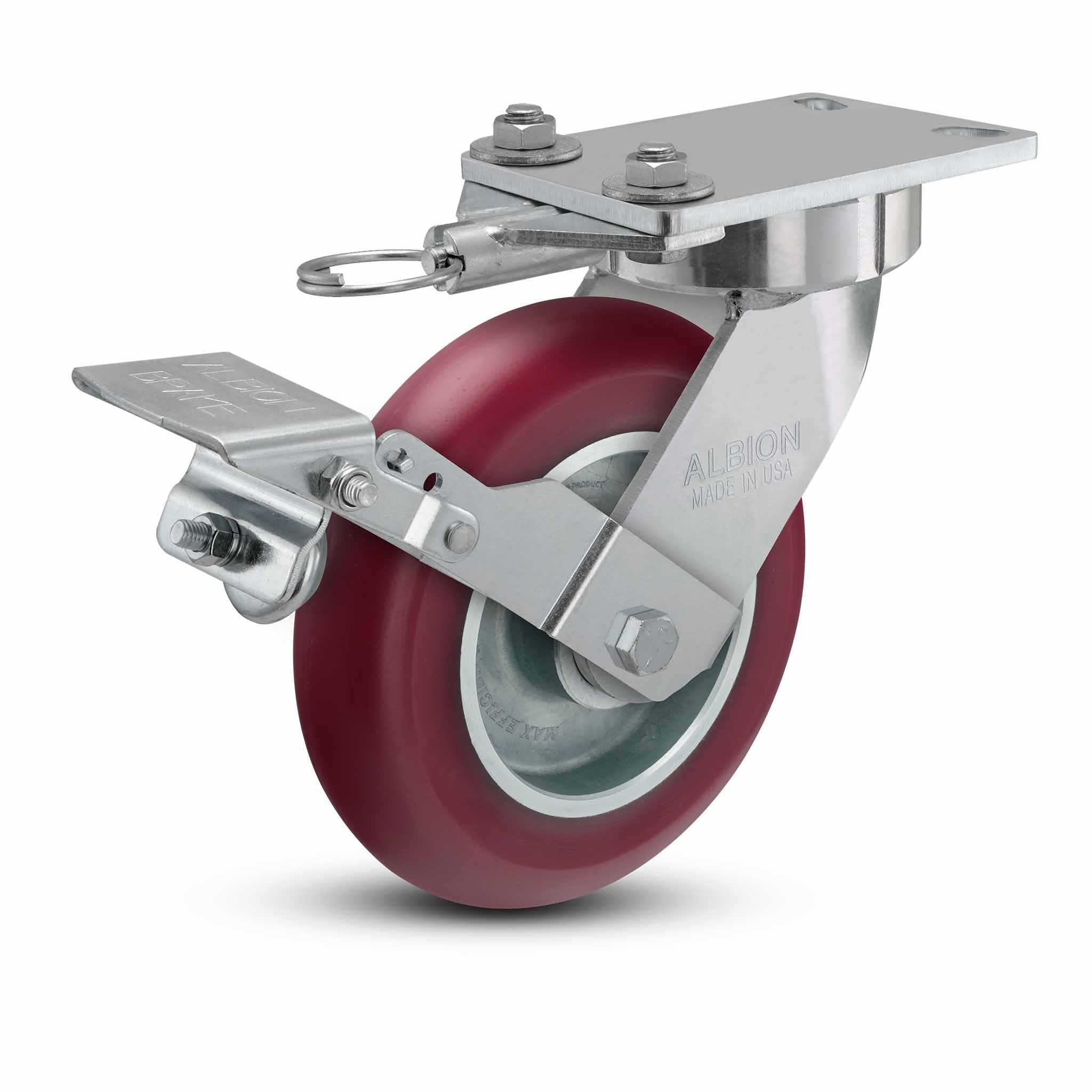 10"x2" USA Ergonomic Brake Caster with MAX-Efficiency Wheel, Swivel Lo