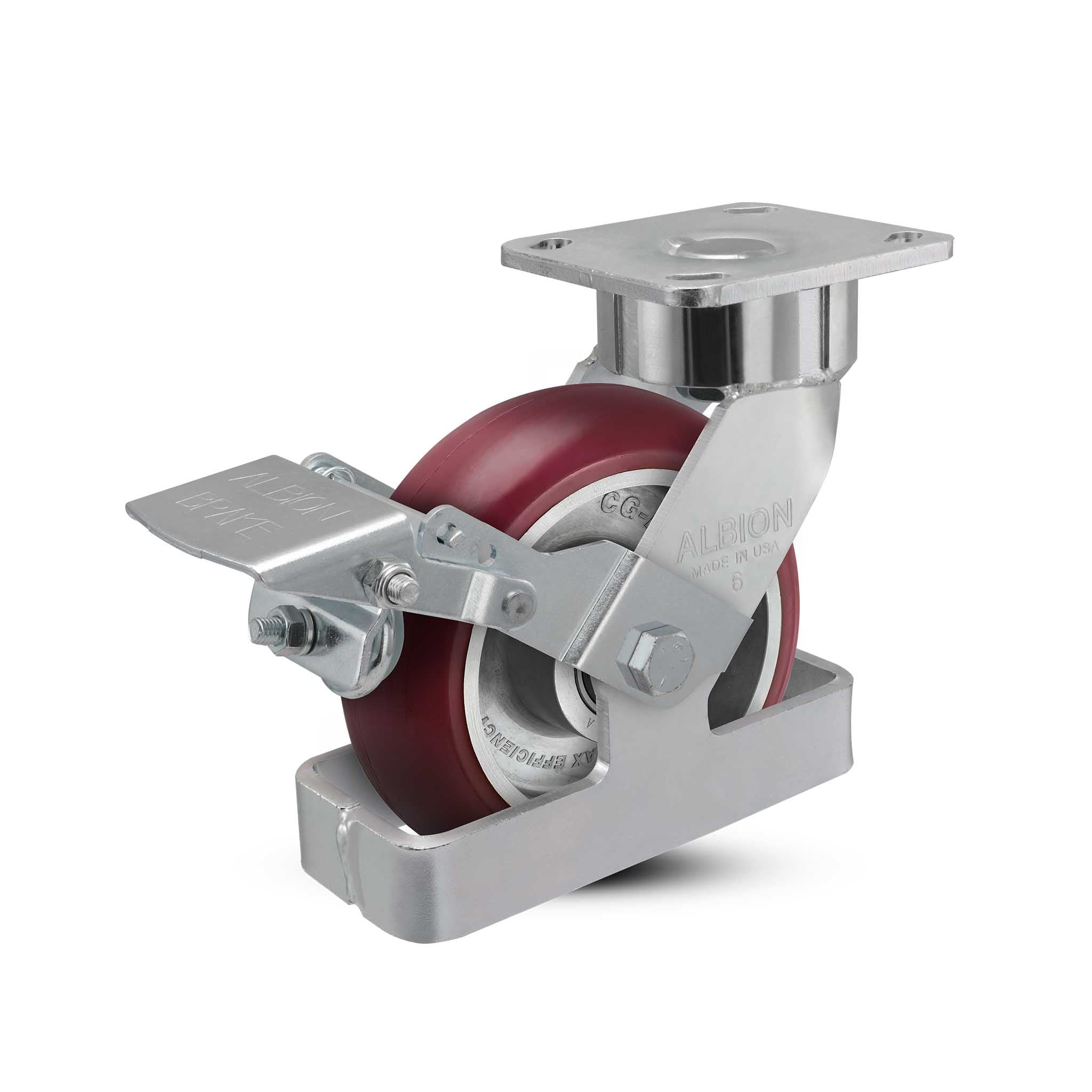 6"x2" USA Ergonomic Brake Caster with MAX-Efficiency Wheel, Toe Guard,
