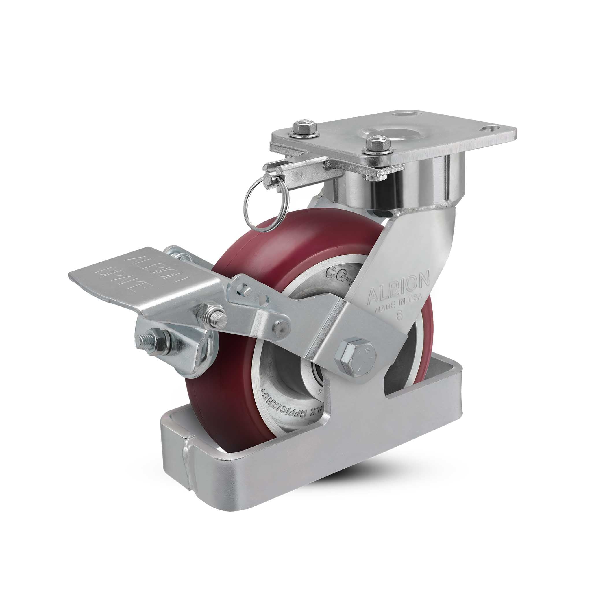 6"x2" USA Ergonomic Brake Caster with MAX-Efficiency Wheel, Toe Guard,