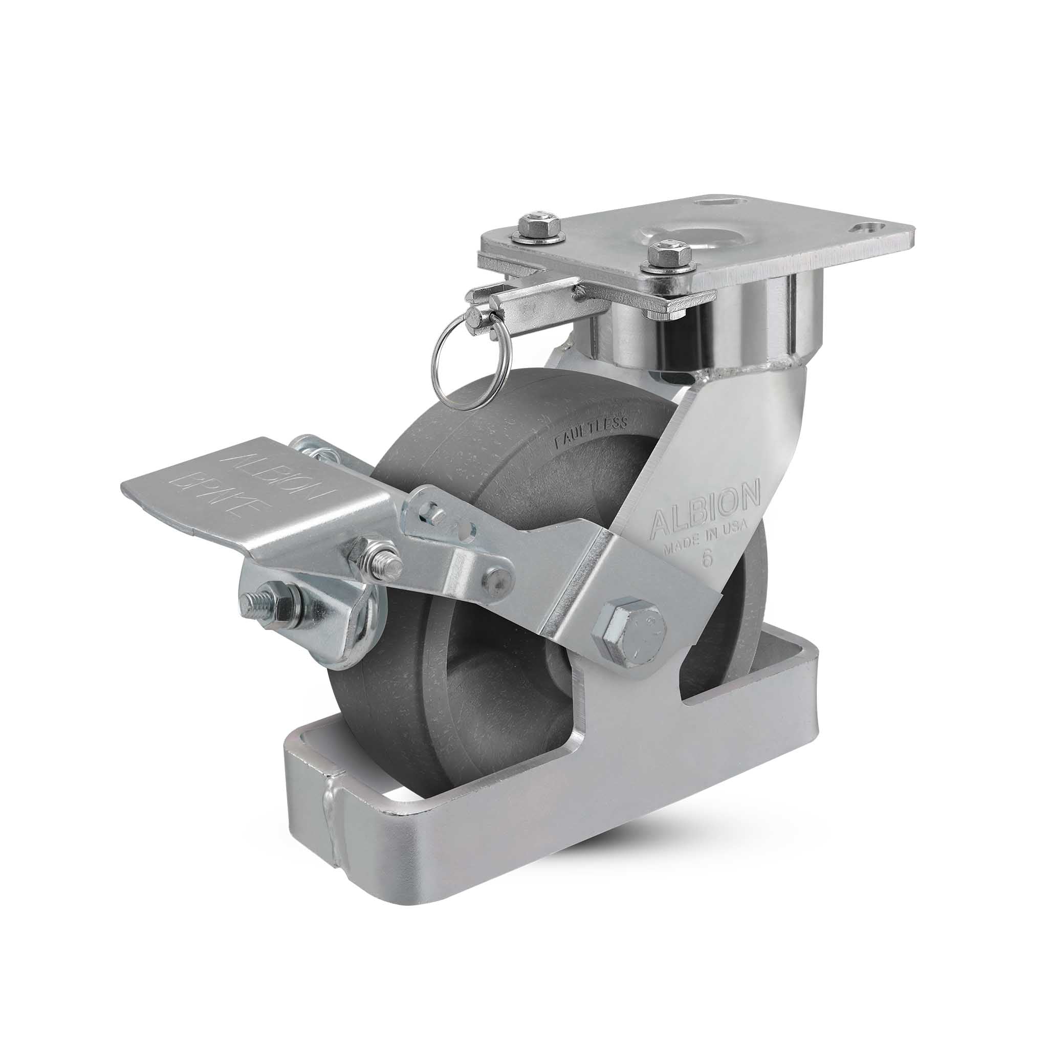 6"x2" USA Ergonomic Brake Caster with Nylon Wheel, Toe Guard, Swivel L