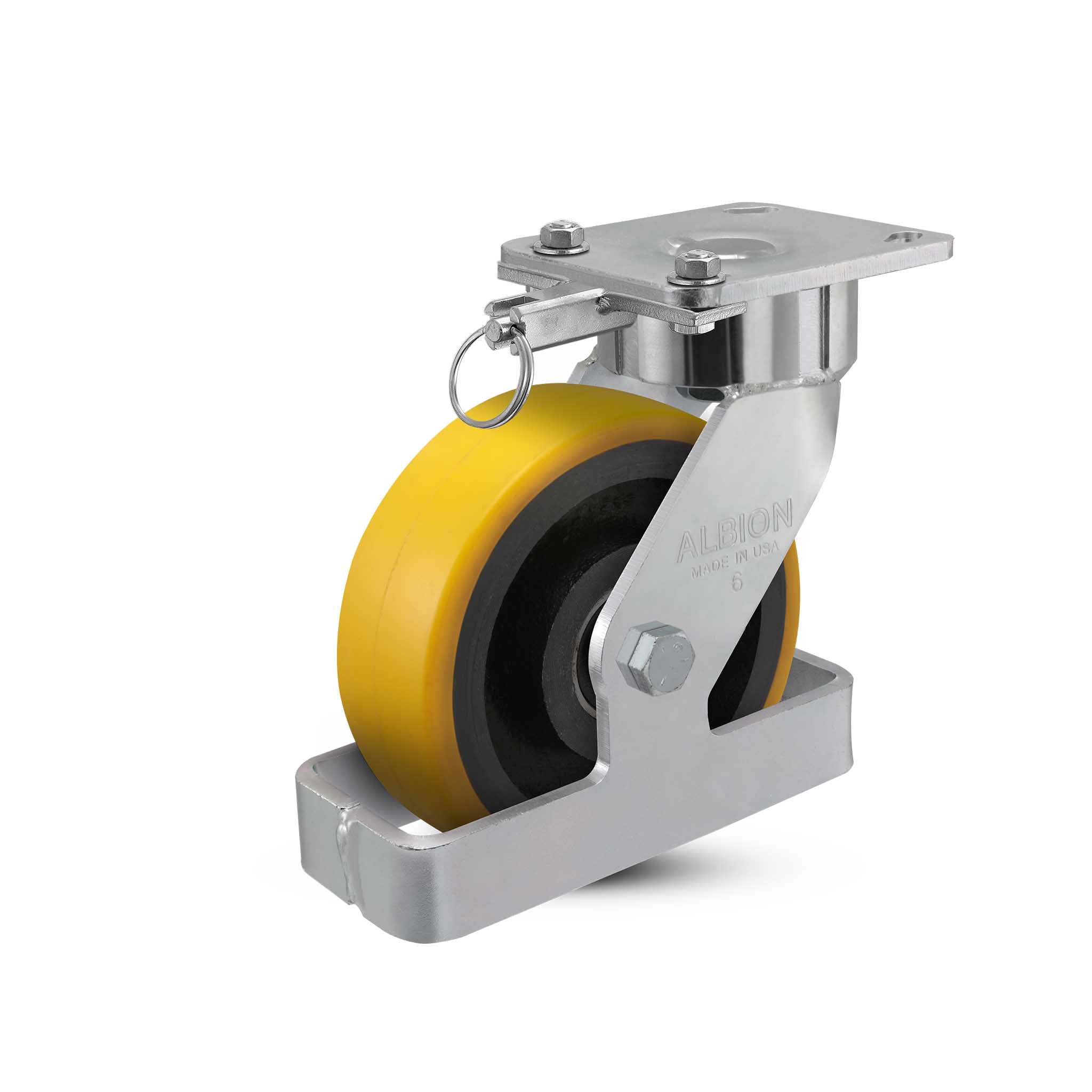 6"x2" USA Ergonomic Swivel Caster with HD Poly-on-Iron Wheel, Toe Guar