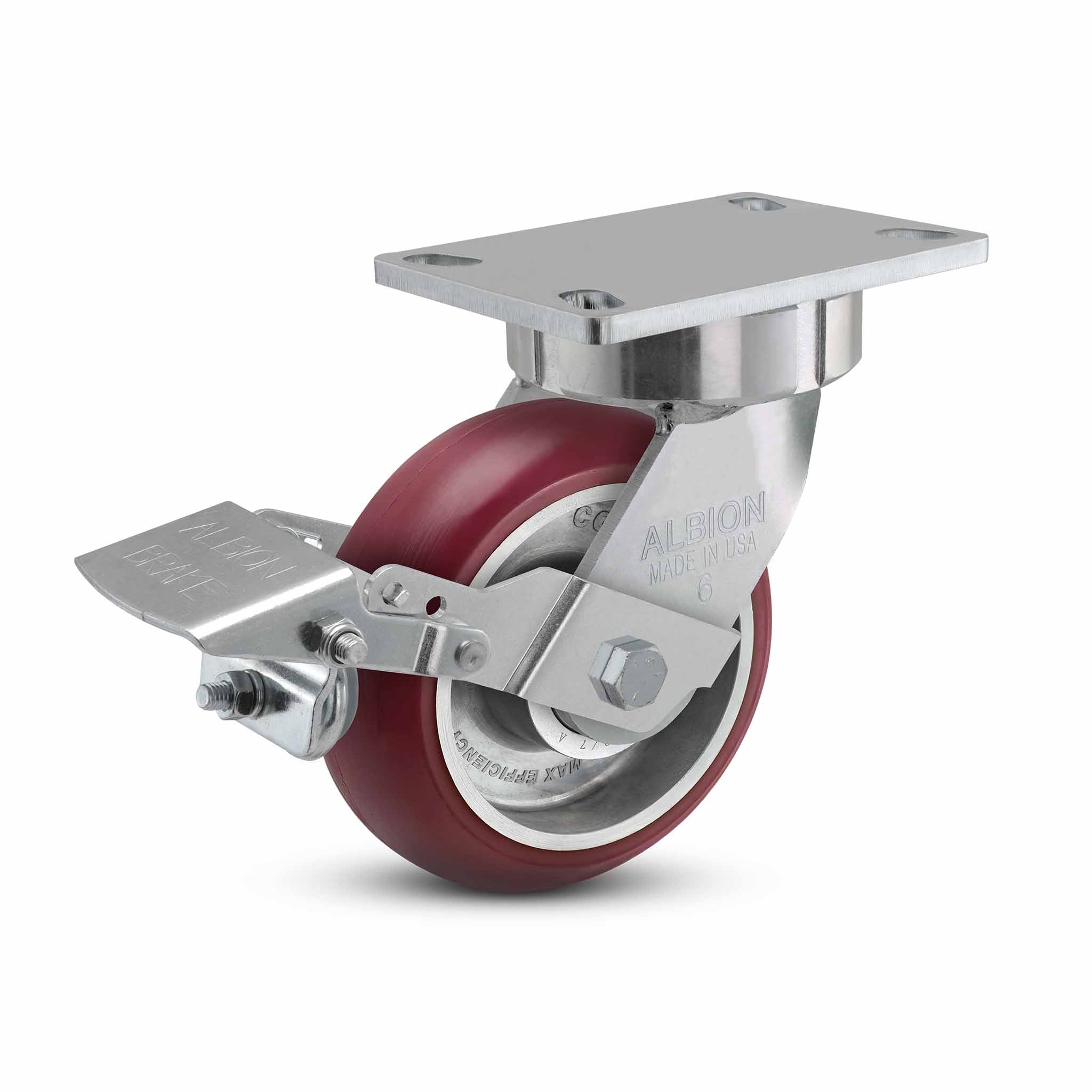 6"x2" USA Ergonomic Brake Caster with MAX-Efficiency Wheel and 6.25"x4