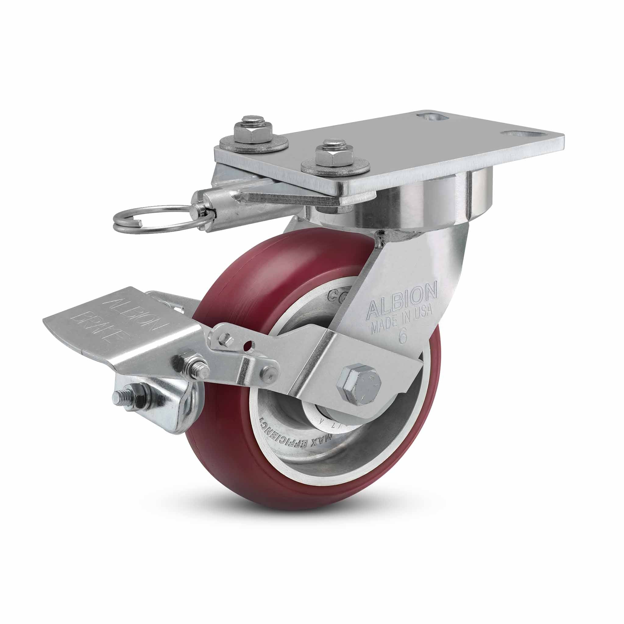 6"x2" USA Ergonomic Brake Caster with MAX-Efficiency Wheel, Swivel Loc