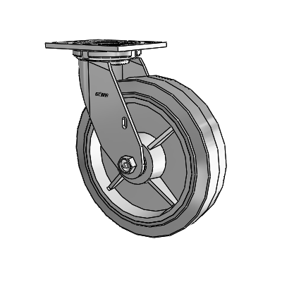 8"x2" Performa Grey Flat Rubber Roller Bearing Caster with 4"x4.5" Pla