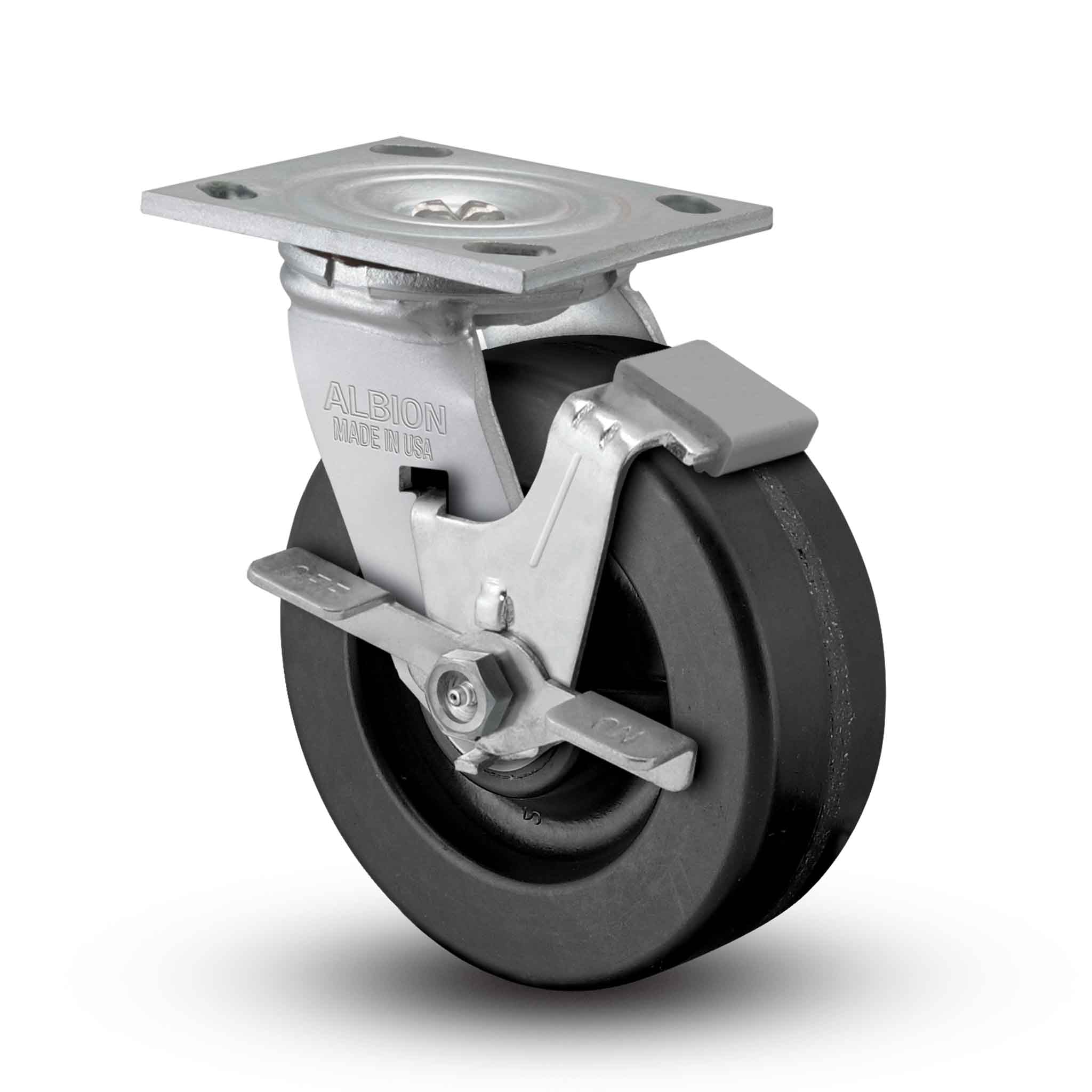16TM06201SFBA - 6"x2" USA-Made Side Locking Caster with Phenolic Wheel