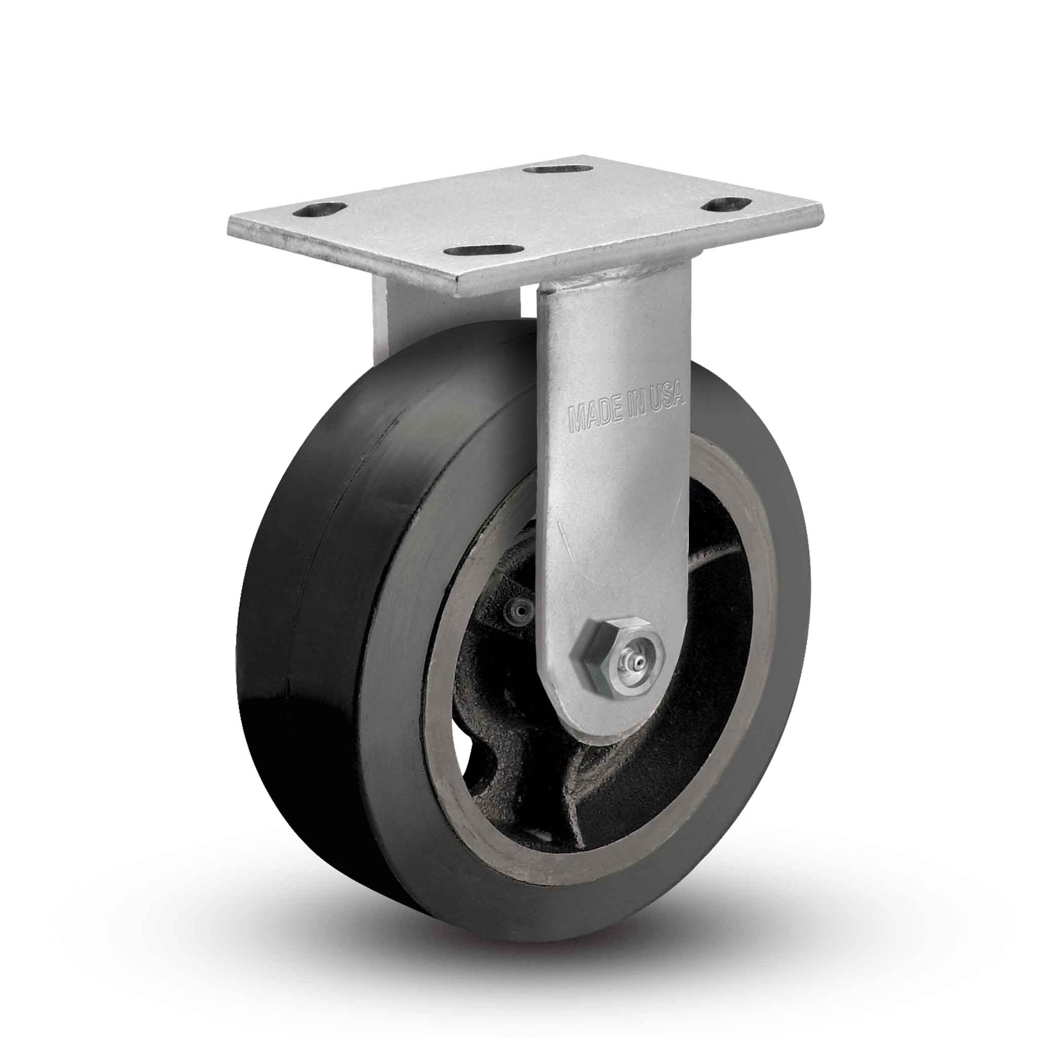 16MR04201R - 4"x2" USA-Rig Rigid Caster with Black Rubber-on-Iron Wheel