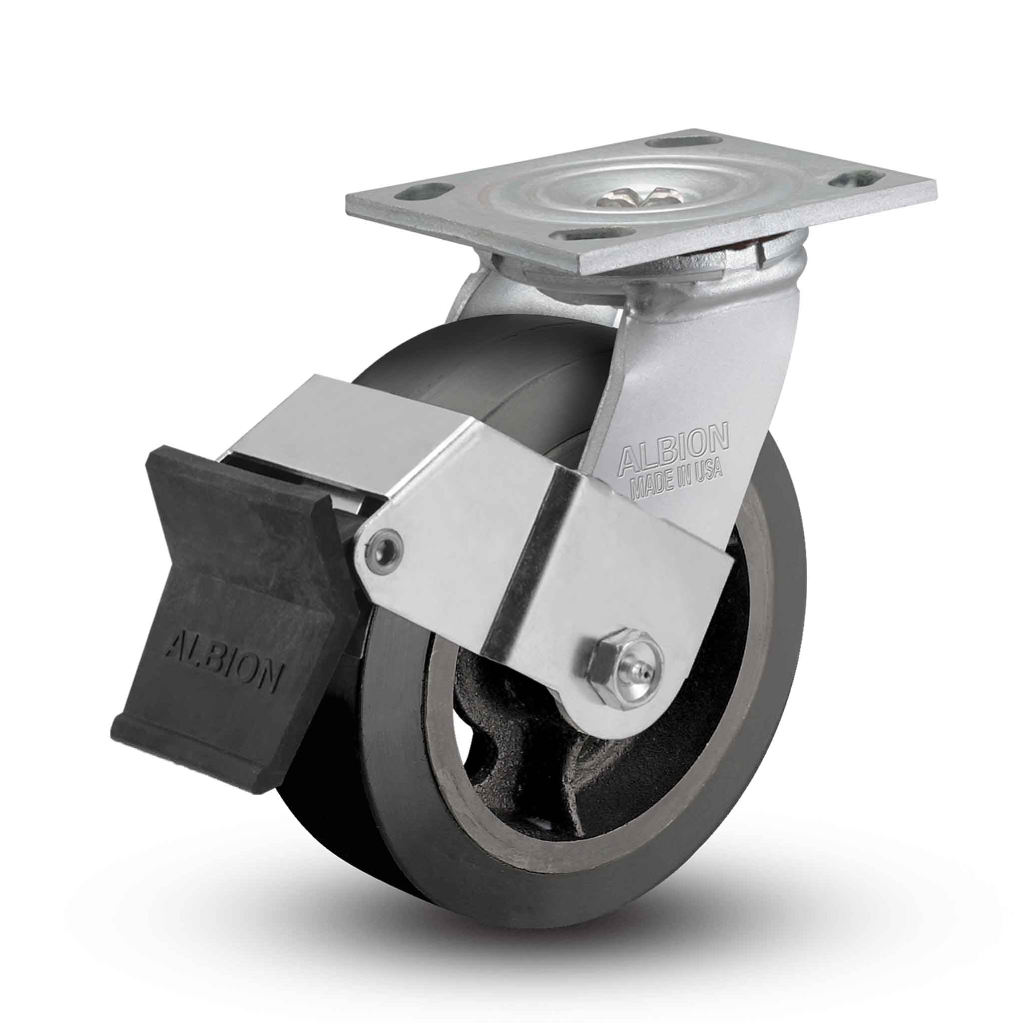 16MR06201SFBE - 6"x2" USA-Rig Top Locking Caster with Black Rubber-on ...