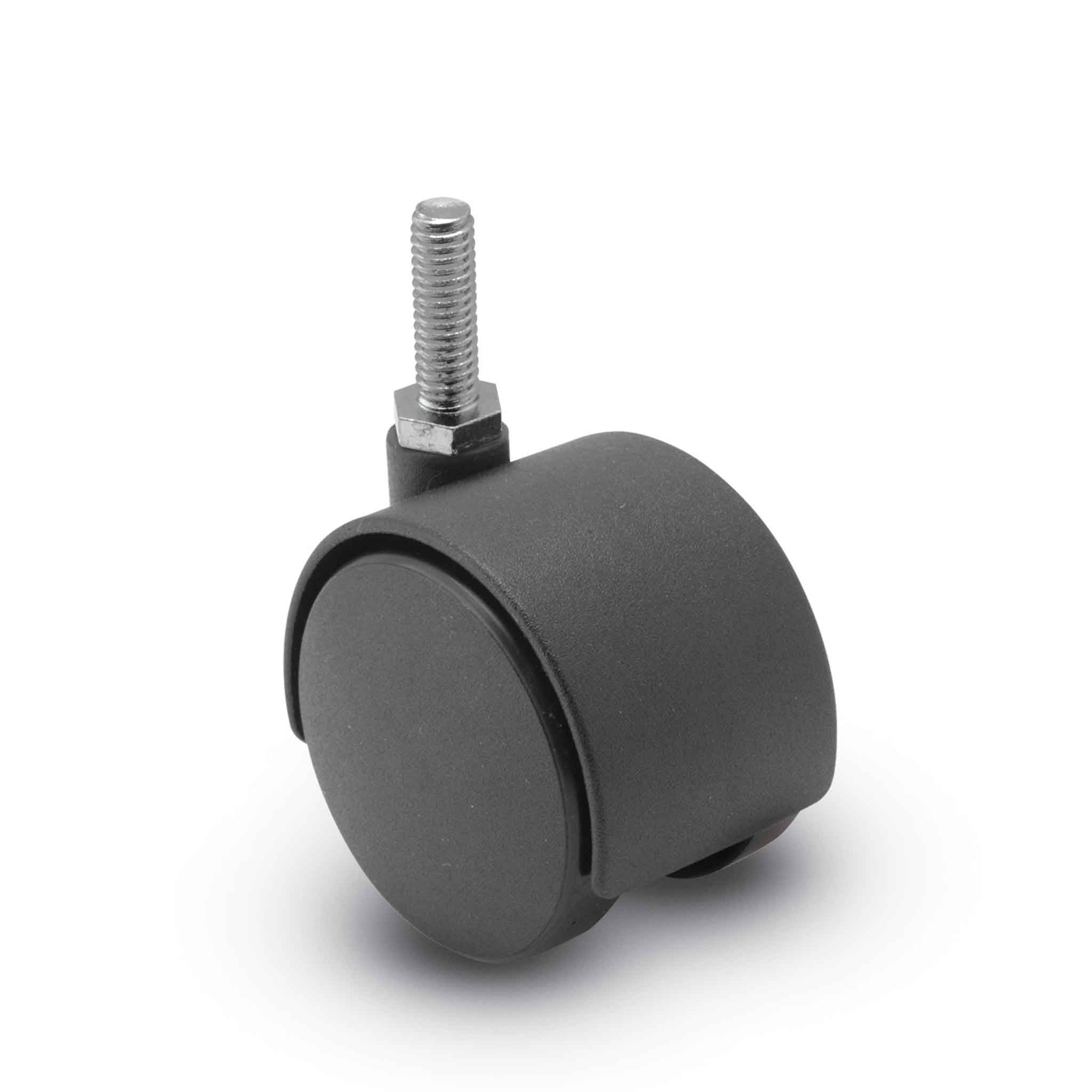 PTW60507BK - 60mm Nylon Swivel Twin Wheel Caster with 5/16"x1" Threaded ...