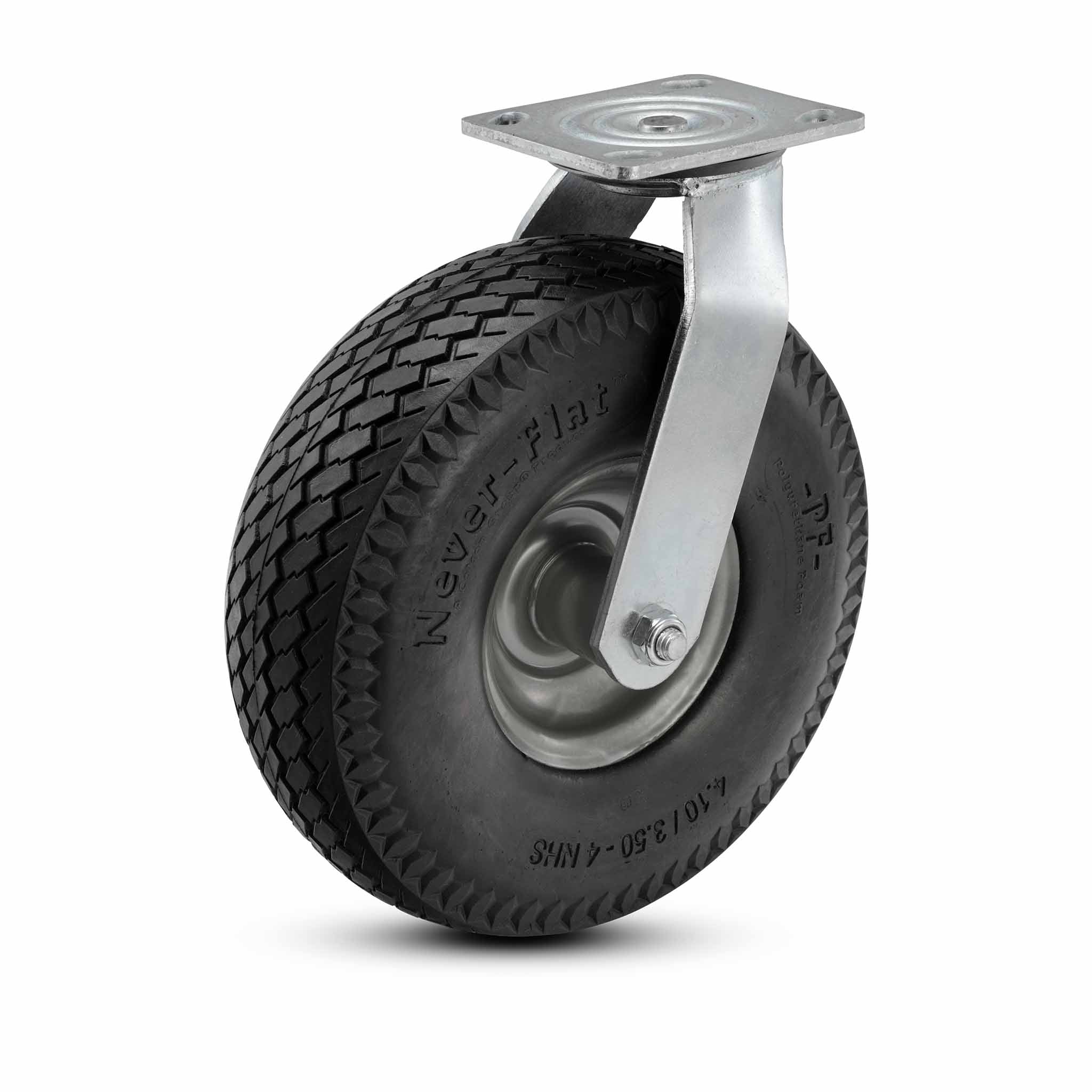 12" Swivel Caster with Never-Flat Polyurethane Foam Wheel and 4"x4.5"
