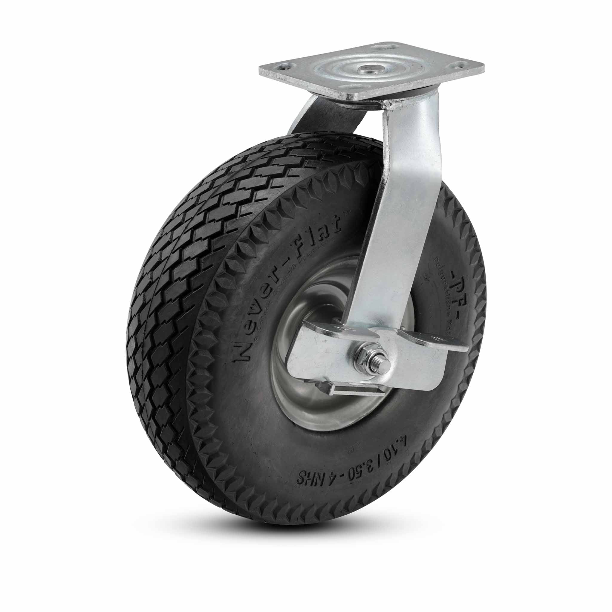 12" Brake Caster with Never-Flat Polyurethane Foam Wheel and 4"x4.5" P