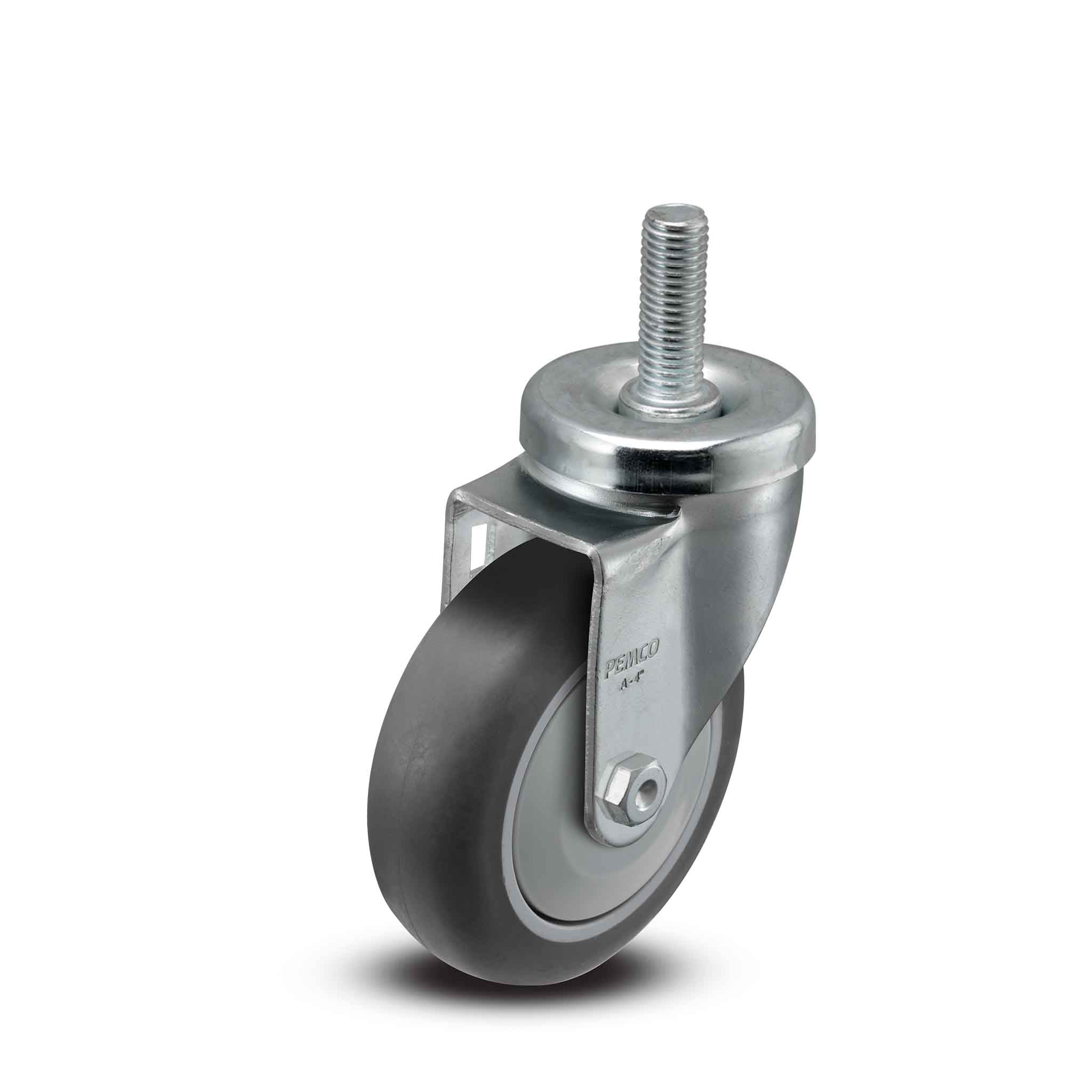 AS40T2TPR - 4"x1.25" TPR BB Wheel 1/2"x1.5" Threaded Stem Swivel Caster