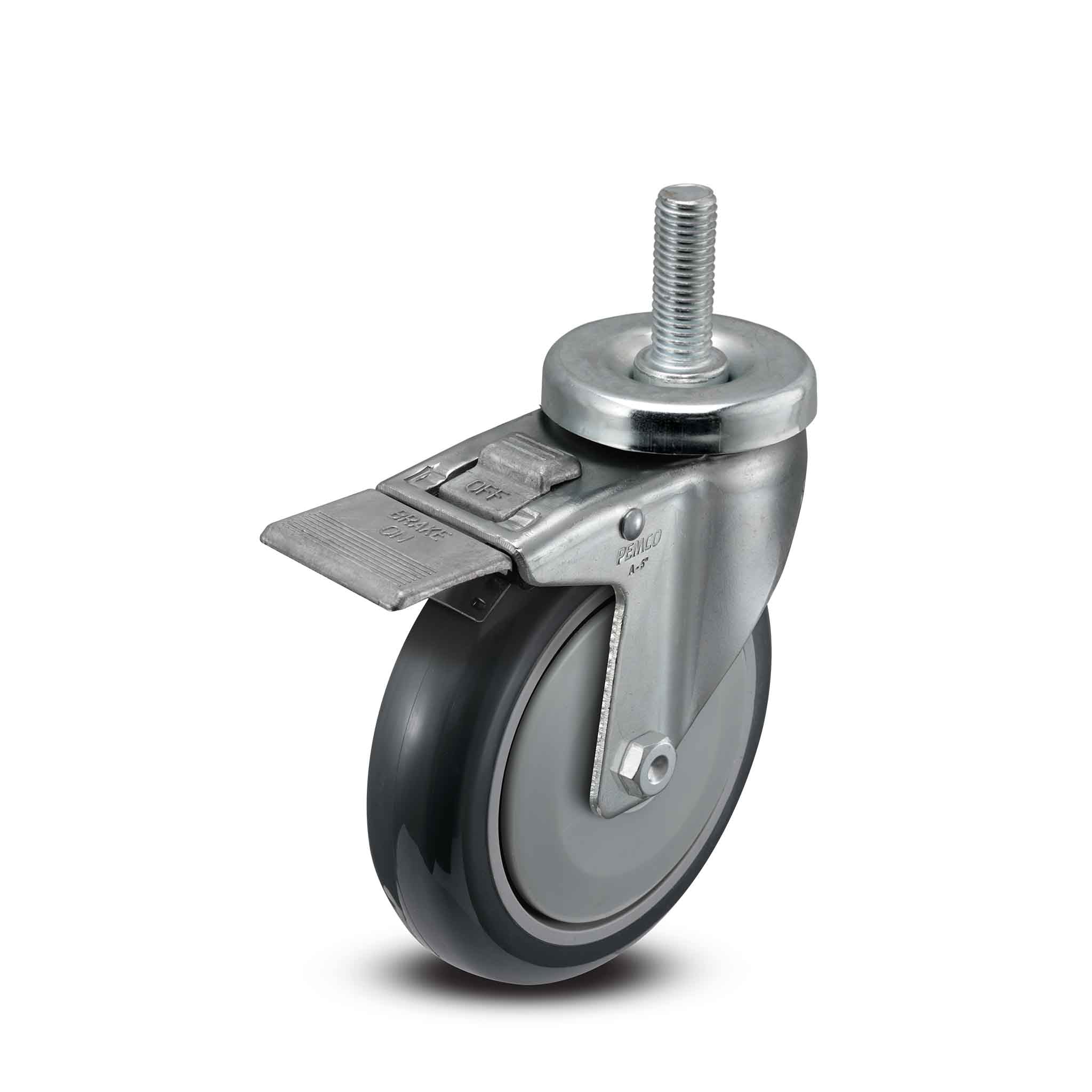AS50T2TPUTL - 5"x1.25" TPU BB Wheel 1/2"x1.5" Threaded Stem Total Lock ...