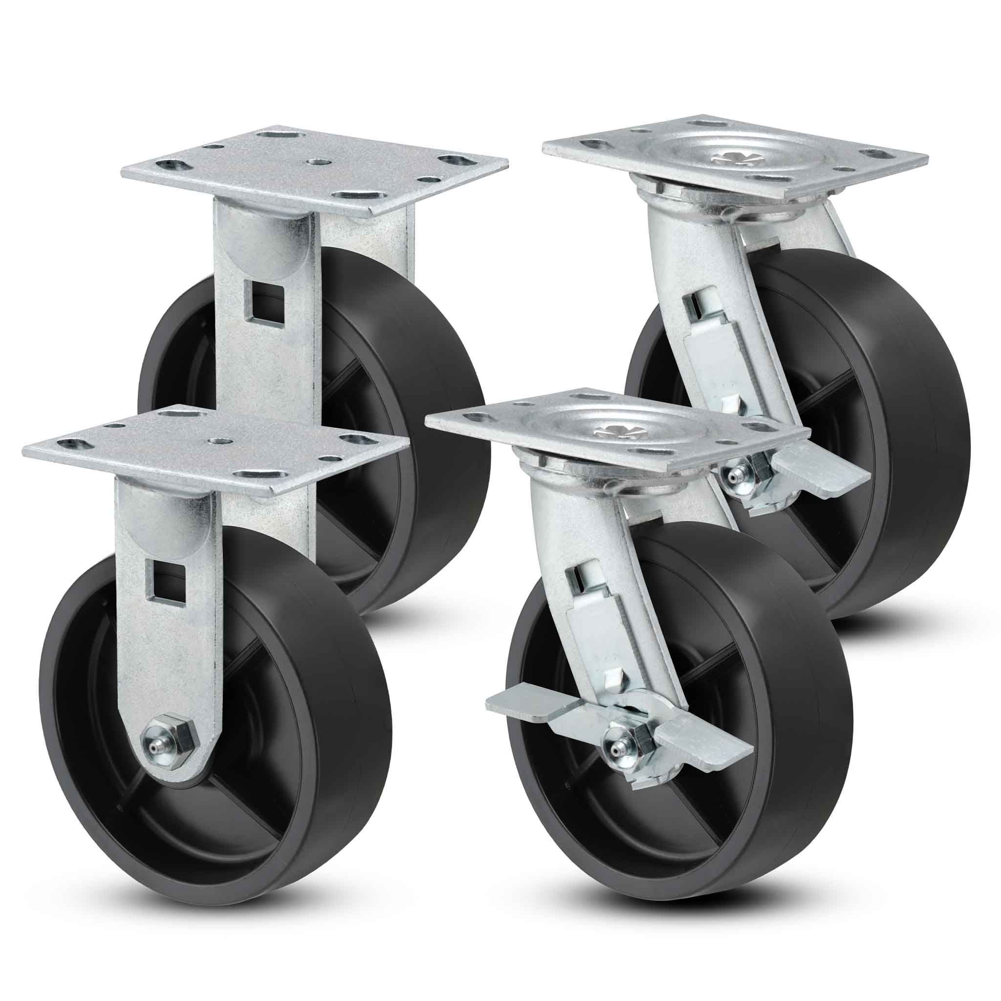 6" Job Box Caster Kit with Brakes and Mounting Hardware: 2 Swivel with ...